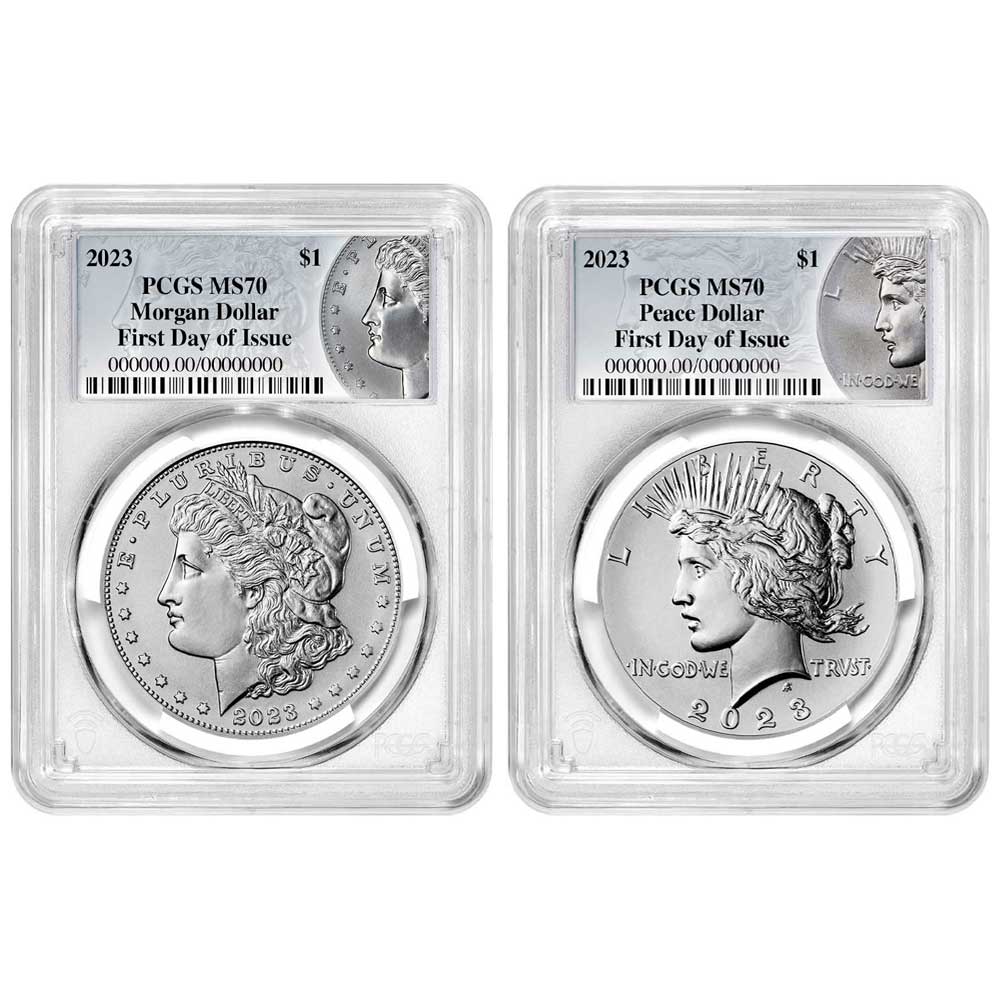 2pc Set - 2023 $1 Morgan and Peace Silver Dollar PCGS MS70 FDOI Morgan ...